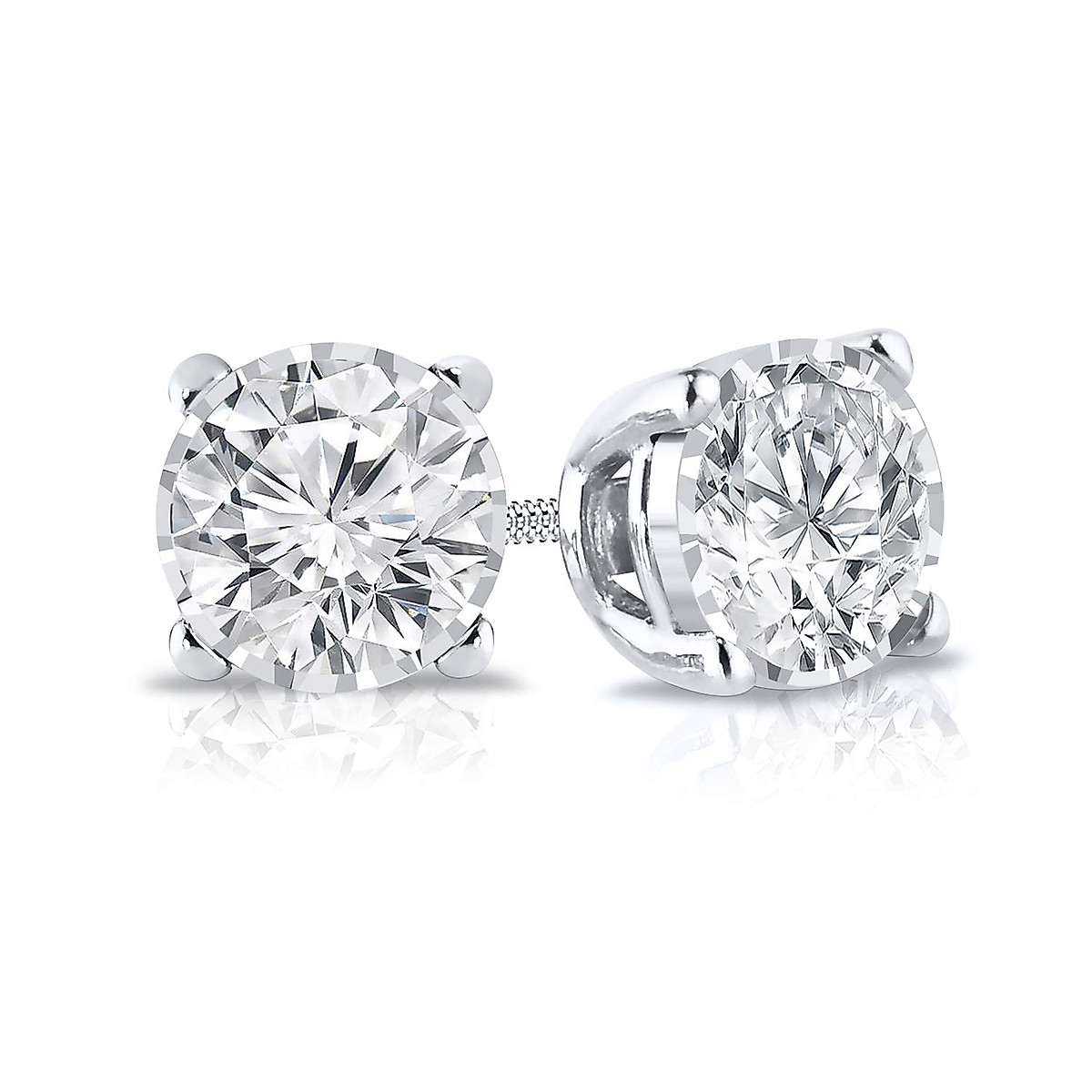 1/5 Carat Lab Grown Diamond Round Stud Earrings in 14k White Gold (G-H, SI2-I1, cttw) 4-Prong Basket Screw Back by Diamond Wish