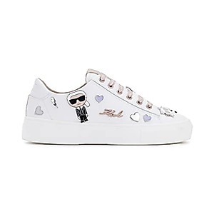 Karl Lagerfeld Paris Cate Shoes – Sneakers for Women with Iconic KLP Pins, White/Dune Pink, 10