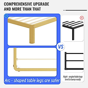 COMASACH 14 Inch Queen Bed Frame with Round-Corner Leg, No Box Spring Needed, Heavy Duty Walnut Pattern Metal Platform Bed-Frame, Noise Free Mattress-Foundation Support to 4000 Lbs, Black