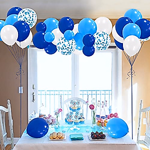 Royal Blue Confetti Latex Balloons, 50pcs Blue White Balloons, 12 Inch Light Blue Balloons, White And Blue Balloons Latex Balloons for Party Decorations, Dark Blue Balloons for Arch Garland Kit