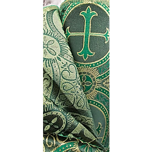 Ad Fabric, Liturgical Brocade,Church Gorgeous Cross, Green/Gold, Liturgical Metallic Brocade Fabric, Non-Stretch, Sold by The Yard Color, 60" Wide
