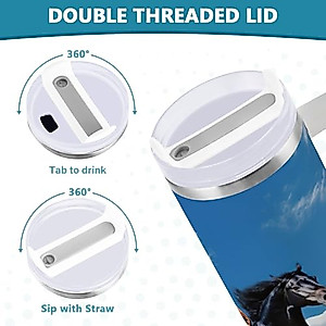 Jihqo Running Field Horses 40 oz Stainless Steel Vacuum Insulated Tumbler with Handle and Straw Lid, Leakproof Water Bottle Double Wall Travel Mug Coffee Cup, Cupholder Friendly