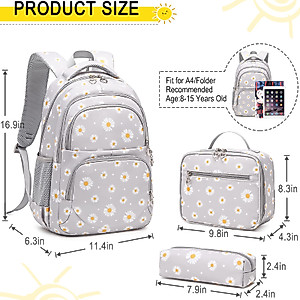 Robhomily 3 in 1 School Backpack for Teen Girls in Middle-School Elementary,17”Fashion- Print Lightweight Laptop Book bags with Lunch Box and Pencil Case