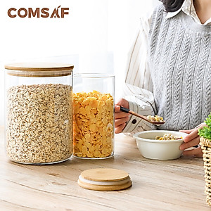 ComSaf Glass Jar with Airtight Lid (102 oz/3 liter), Large Glass Food Storage Container with Bamboo Lid, Clear Glass Food Canister for Kithen Storage, Wide Mouth Easy Access