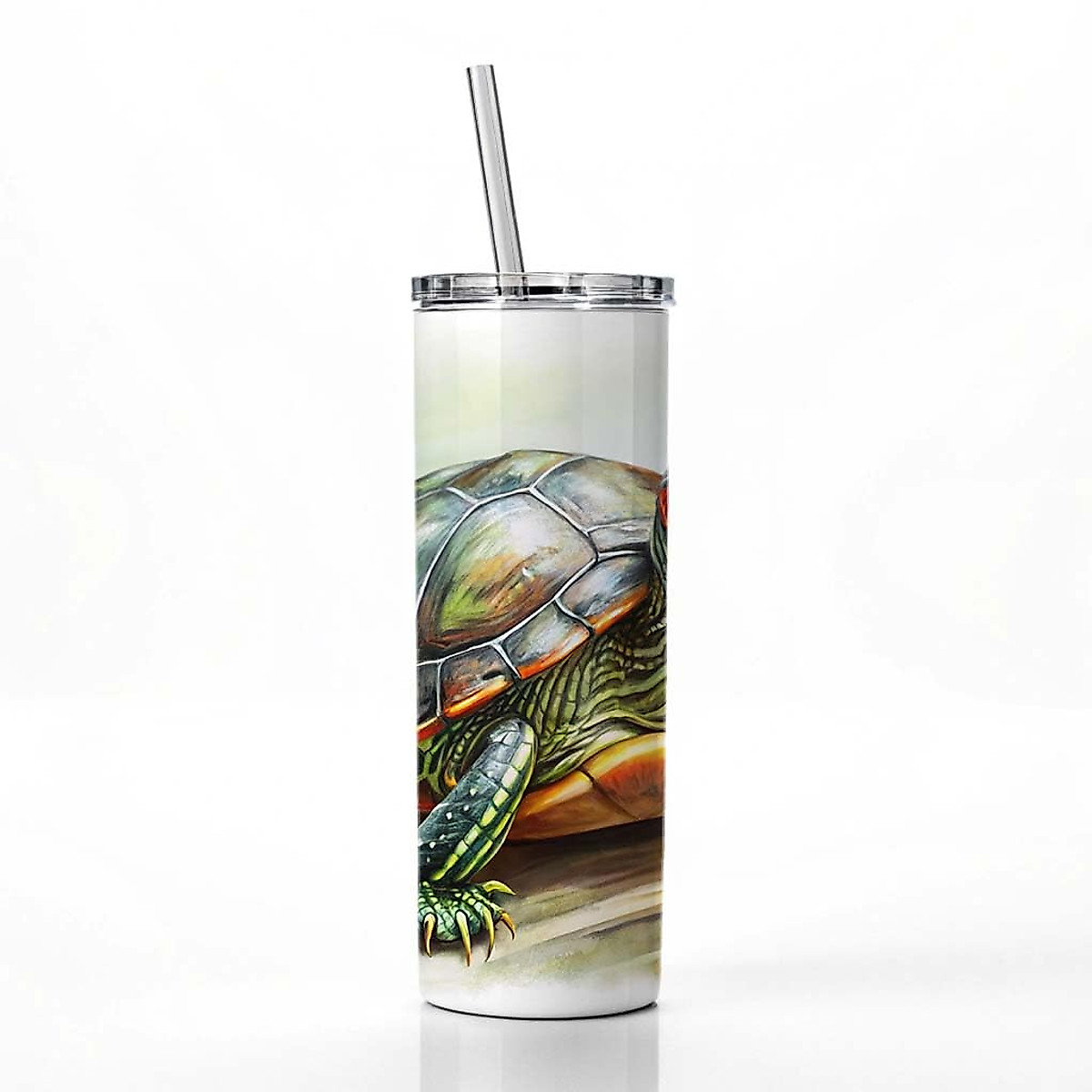 Red Eared Slider Turtle Watercolor Skinny Tumbler 20oz with Straw Insulated Water Bottle Gift