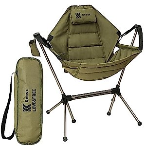 Kenvc Camping Chairs,Hammock Chair For Outdoor,Portable Folding Chair,Foldable Rocker Camping Chair,Swinging Rocking Chair For Quick Installation,Green Rocker Camping Chair For Outdoor, Camping, Patio