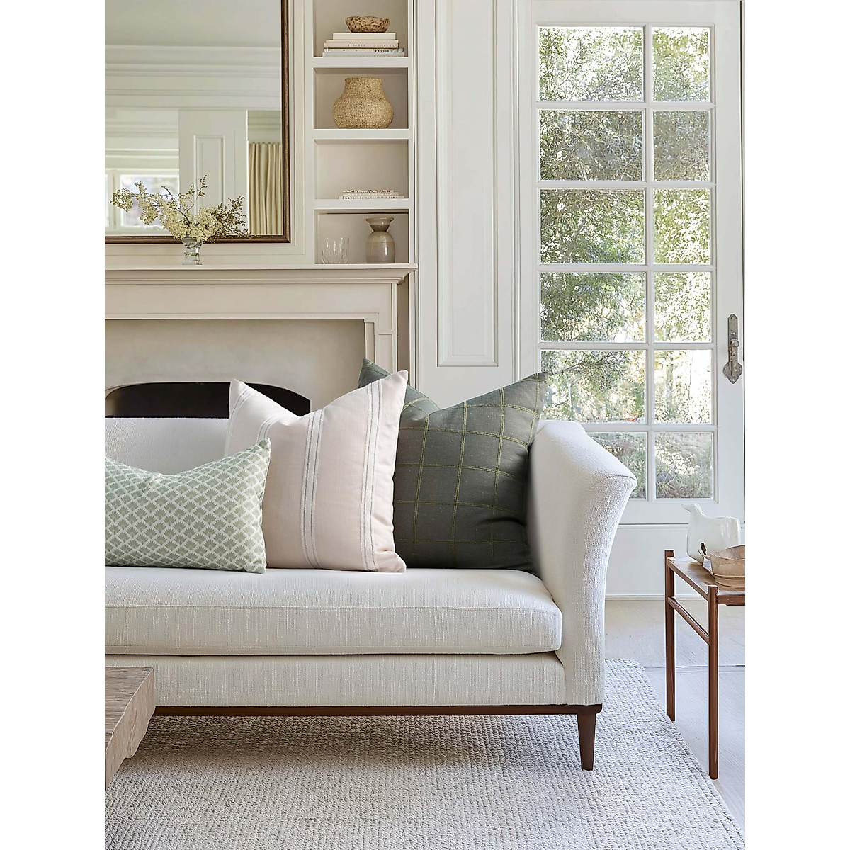 Crumbs Home Modern Farmhouse Fall Linen Indoor Outdoor Throw Pillow Cover Only, 20"x20" Water Repellent for Patio, Backyard, Couch, Neutral Beige Vertical Stripes