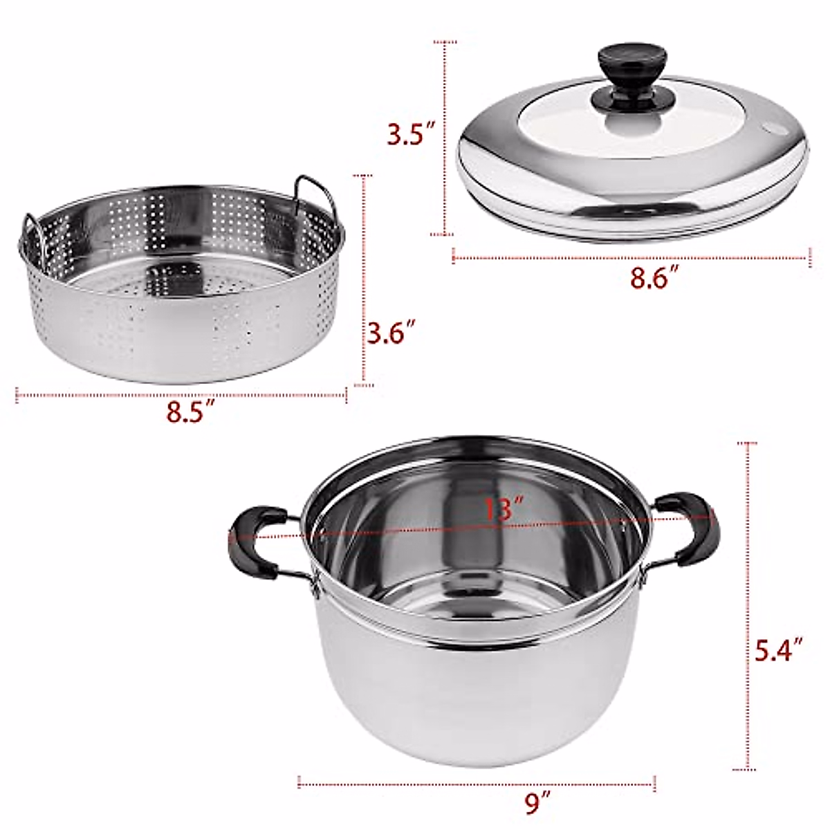 2 Tier Stainless Steel Steamer Pot Cookware Pot & Pan/Saucepan Cooking Set with Insert Basket, Great Steamer For Cooking Food, Tempered Glass Lid, Dishwasher Safe By Lake Tian (22cm/8.7in), 6qt