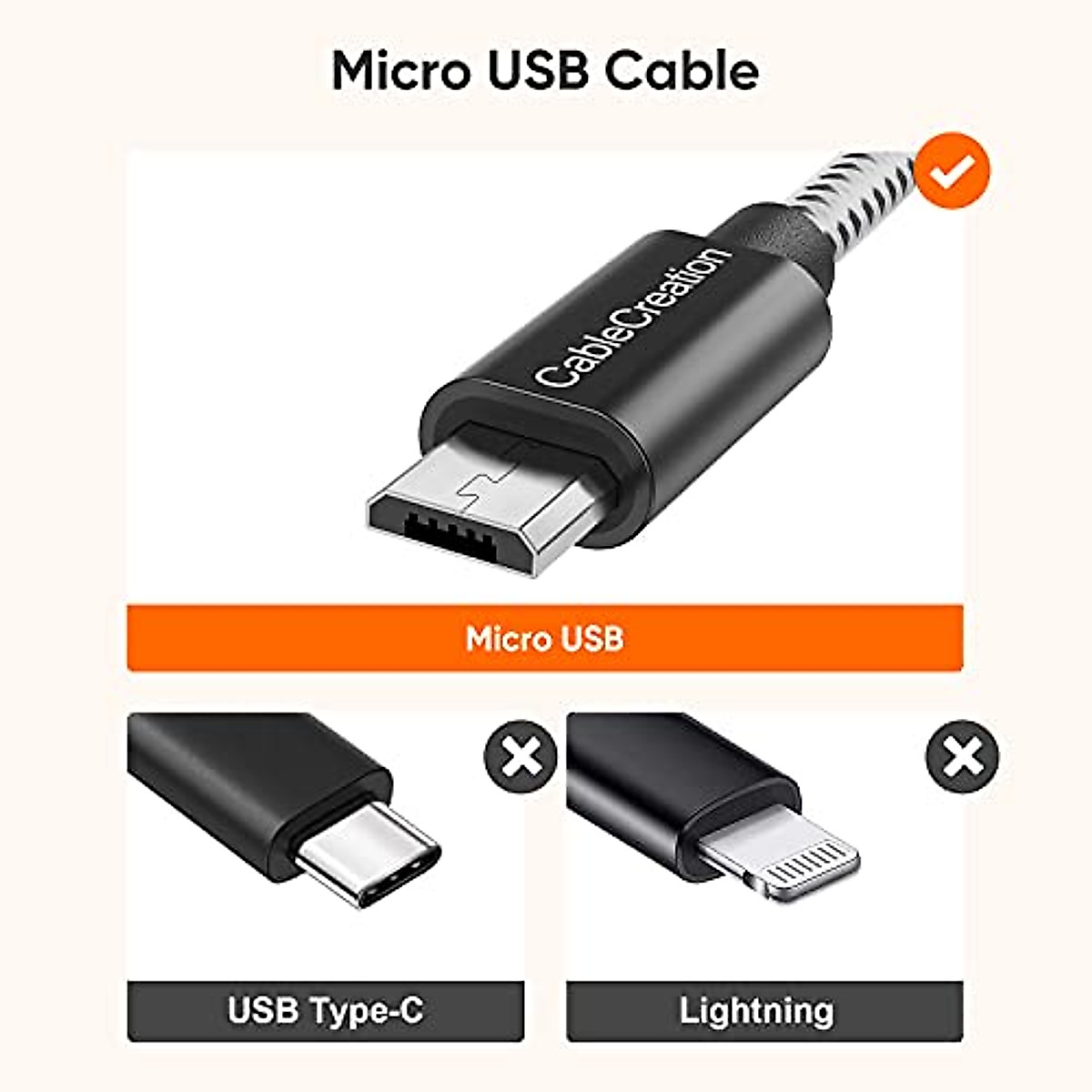 Short Micro USB Cable, CableCreation USB to Micro USB 24 AWG Triple Shielded Fast Charger Cable, Compatible with TV Stick, PS4, Chromecast, Power Bank, Android Phone, 0.5FT/6 inch Black