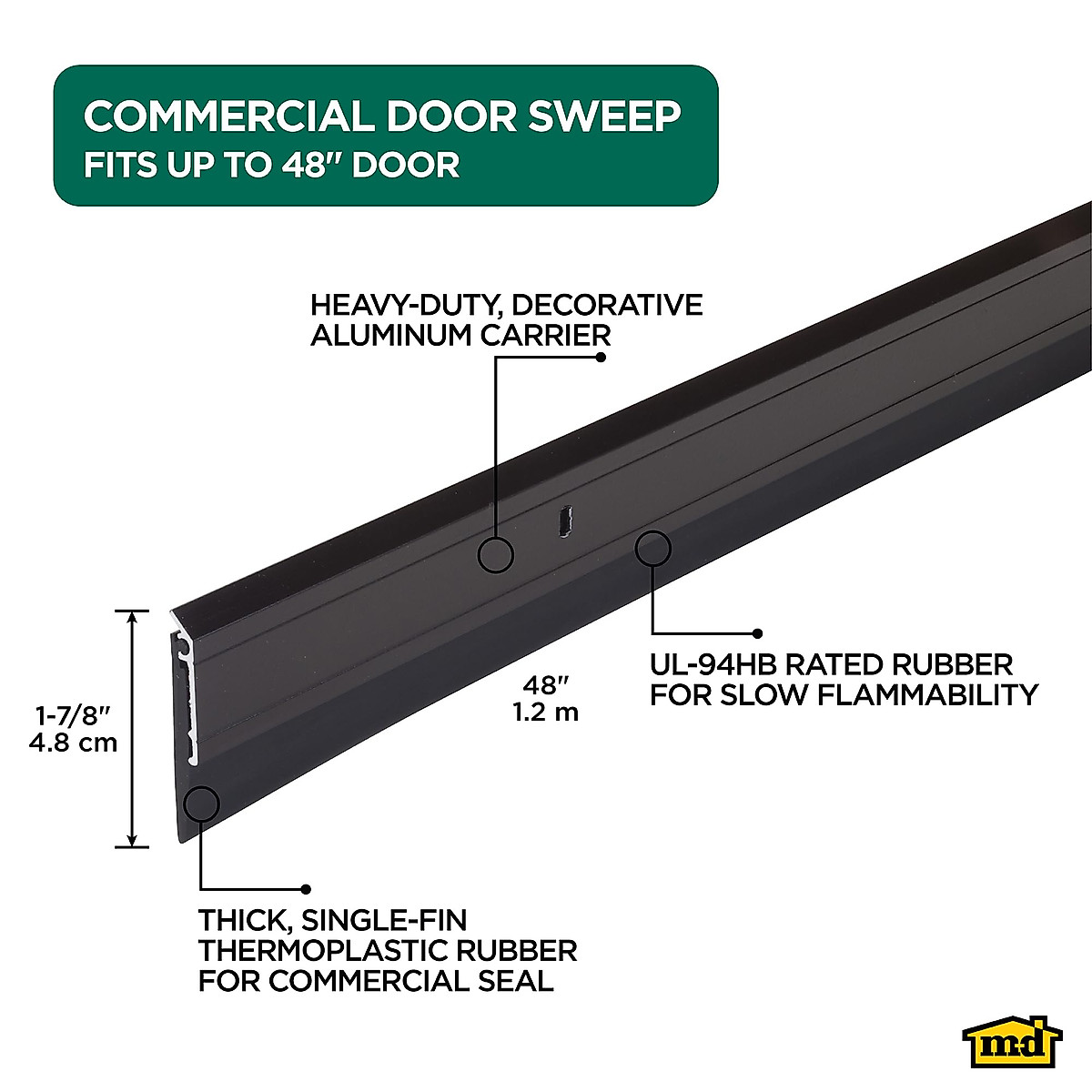 M-D Building Products 69609 1-1/4-Inch EPDM - 48-Inch DB006 Commercial Grade Door Sweep, Bronze