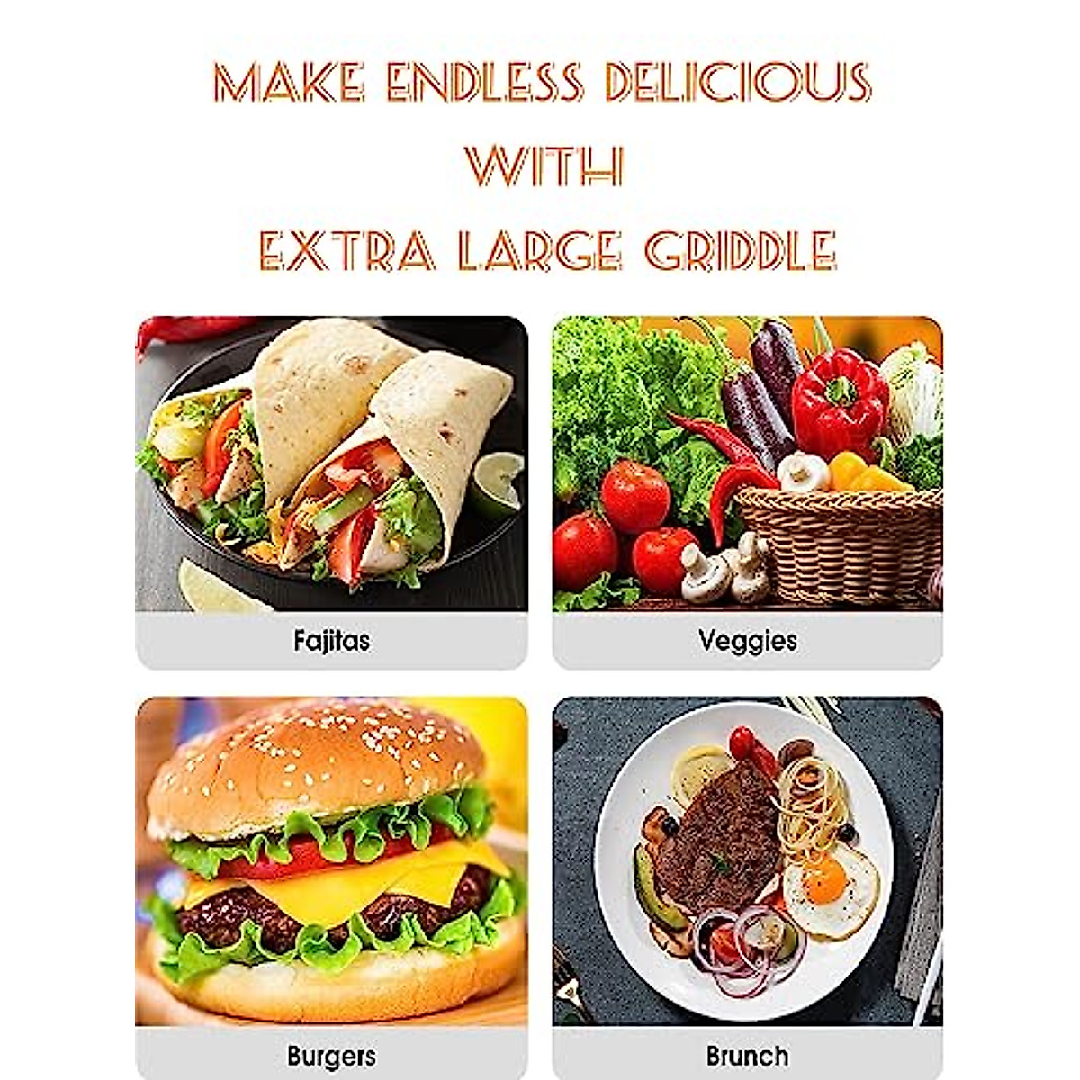 Extra Large Nonstick Electric Griddle - Pancake Griddle for Eggs, Burgers, Beef, Cheese, Party Smokeless Griddle Pan with Temperature Control, Dishwasher Safe, Black, 1500W