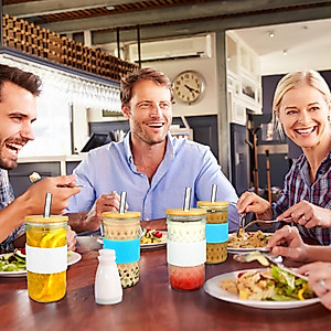 [ 4 Pack ] Glass Cups Set - 22oz Wide Mouth Mason Jar Drinking Glasses with Bamboo Lids & Straws & 4 Airtight Lids, Boba Cup Bubble Tea Cup, Smoothie Cups Tumbler for Pearl Milk Tea,Iced Coffee,Juice