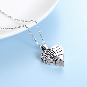 YFN Angel Wings Locket Necklace 925 Sterling Silver Guardian Angel Heart Locket Necklace that Holds Pictures for Women Jewelry