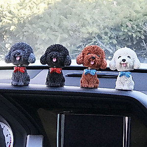 IBWell Mini Bobbing-Head Dog for Car Dash Board Decor,Dashboard Doggy Puppy Teddy Toy with Adhesive Tab（Poodle） (Black)