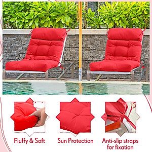 Barydat 4 Pack High Back Chair Cushion Indoor Outdoor Tufted Seat and Back Chair Cushions Rocking Chair Pads Lounge Porch Seat Cushion with Ties for Patio Furniture, 43.4 x 21 x 3.3 Inch(Red)