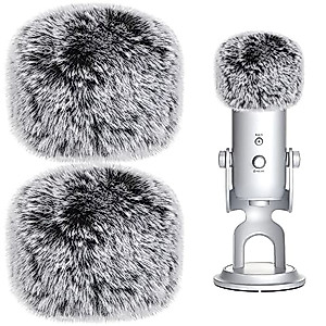 Nezyo 2 Pcs Microphone Furry Windscreen Wind Muff Furry Windscreen Muff Fluffy ASMR Mic Cover Fuzzy Microphone Pop Filter Compatible with Blue Yeti