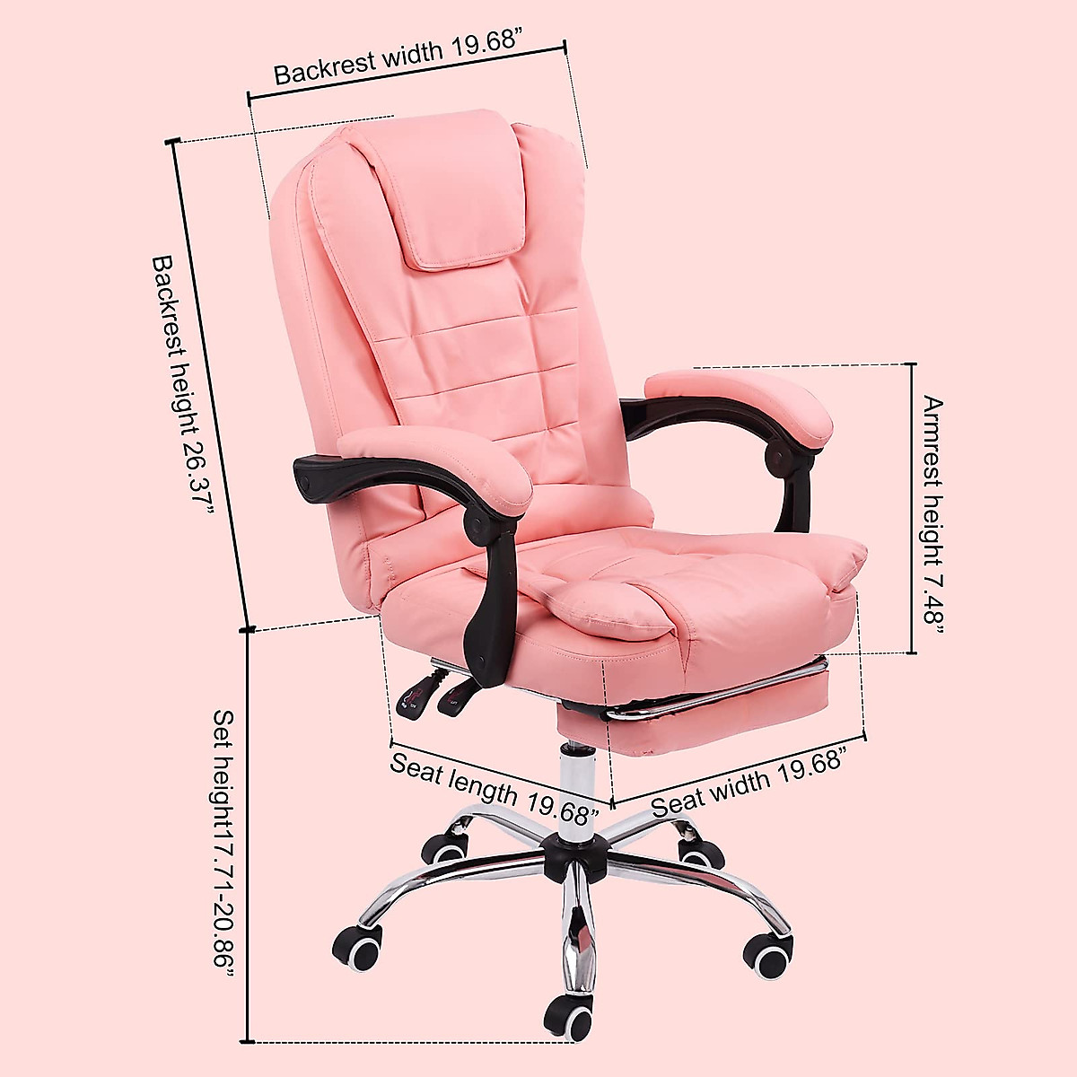 Pink Gaming Chair, Cute Computer Office Chair with footrest Ergonomic Gaming Chair Pink Kawaii Adjustable Swivel Racing Executive Massage Chair with High Backrest Lumbar Support Retractable Footrest