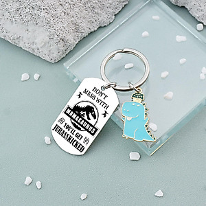 AOBIURV Mothers Day Gifts Funny Keychian Gifts For Mom From Daughter Son Wife New Mom Gifts For Women Mom Birthday Gifts For Mom Don’t Mess With Mamasaurus Keyring