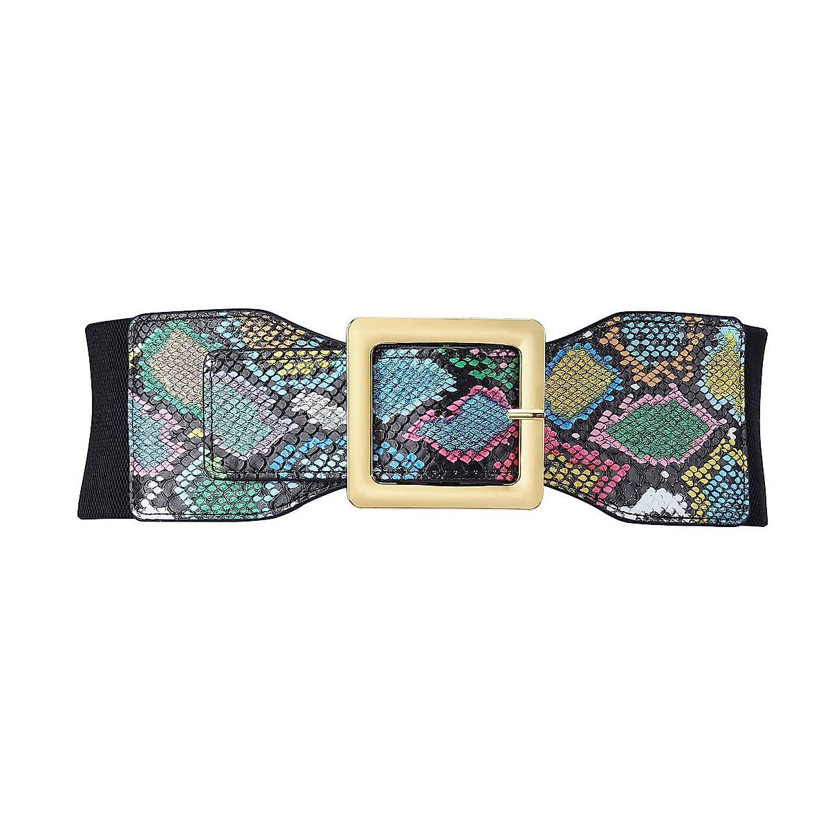CHIC DIARY Elastic Waist Belt for Women Colorful Snakeskin Wide Cinch Belt Stretchy Waistband