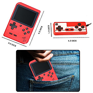 Nikodocr Portable Handheld Game Console, 3 Inch LCD Screen Portable Video Game Console with 500 Classic Games, 1020mAh Rechargeable Battery Support for Connecting TV and Two Players (Red)