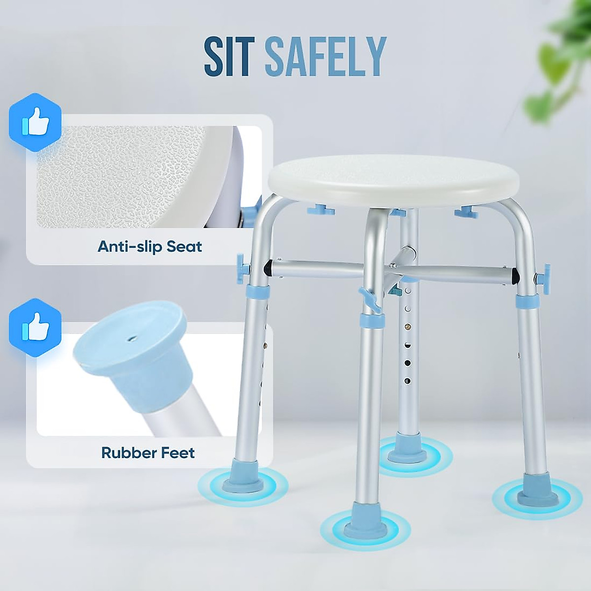 OasisSpace Shower Stool Adjustable Shower Chair for Inside Shower, Shower Seat for Adults with Anti-Slip Rubber Tips, Bath Chair for Elderly and Disabled, 500 Pound Weight Cap, Easy Assembly