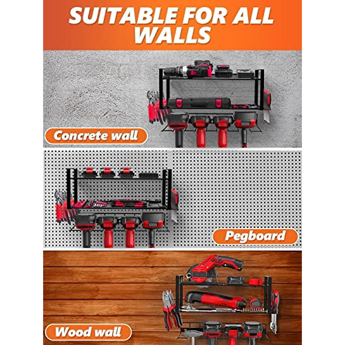 Power Tool Organizer-Drill Holder Wall Mount,3 Layers Power Tool Storage Rack with 22 holes Screwdriver Holder,Heavy Duty Metal Power Tool Holder for Garage Organization