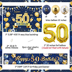 Navy Blue 50th Birthday Decorations Happy 50th Birthday Backdrop Decorations for Men Happy 50th Birthday Yard Banner Backdrop 50th Anniversary Birthday Supplies for 50 Year Old Cheers to 50s Party