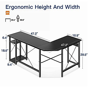 Coleshome L Shaped Computer Desk 66" with Storage Shelves, Corner Gaming Desk, Sturdy Writing Desk Workstation, Modern Wooden Desk Office Desk, Wood & Metal, Black