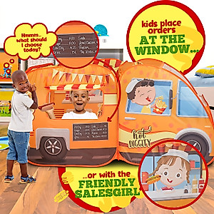 Kiddzery Food Truck Play Tent - 54 Pc. Food Set Pop Up Playhouse - Pretend Play Toys for Toddlers - Ball Pit Playset - Indoor & Outdoor Toy Tents for Kids - Trucks for Boys & Girls