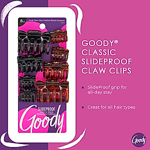 Goody Classics Claw Clips, Assorted Sizes, Assorted Colors - All Hair Types - Great for Easily Pulling Up Your Hair - Pain-Free Hair Accessories for Women, Men, Boys and Girls, 8 Count (Pack of 1)