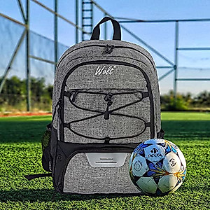 WOLT | Youth Soccer Bag - Soccer Backpack & Bags for Basketball, Volleyball & Football Sports, Includes Separate Cleat Shoe and Ball Compartment, fit to Youth & Adult (Grey)