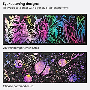 Arteza Scratch Paper, Set of 202 Notes, 3.5 x 3.5 Inches, 200 Rainbow and 2 Gold-Foil Star Backgrounds, Includes 2 Scratchers and 2 Sharpeners, Art Supplies for Craft and DIY Projects