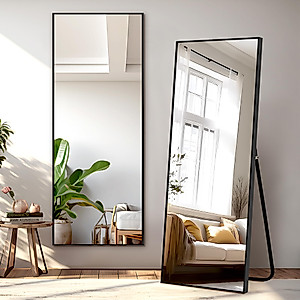 NeuType Full Length Mirror, 51"x16" Full Body Mirror with Stand, Floor Mirror Wall-Mounted, Floor Rectangle Mirror for Bedroom, Standing Hanging or Leaning Against Wall, Black
