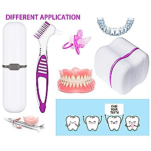 Denture Bath Cases with Denture Cleaner Brushes Denture Cups Denture Boxes Bath Dentures Container with Basket Denture Holder Denture Brush Retainer Case for Travel Retainer Cleaning (Pink)