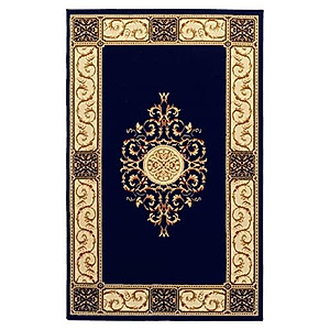 Superior Indoor Area Rug, Jute Backing, Plush Floral Rugs for Entryway, Living Room, Kitchen Floors, Bedroom, Office Floor Cover, Medallion Rugs, Elegant Medallion Collection, 5' x 8', Midnight Blue