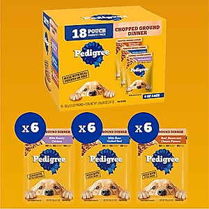 PEDIGREE Adult Canned Wet Dog Food Chopped Ground Dinner Variety Pack (18) 3.5 oz. Pouches