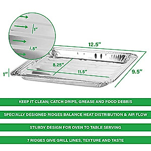 PARTY BARGAINS 24 Aluminum Broiler Pans - 11.5 X 8.25 X 1 Inches, with ribbed bottom. 7 Ridges 0.5 high, 1 inch apart. Heavy Duty Aluminum Disposable Grill Pans. for Cooking, Roasting. BBQ, Picnic