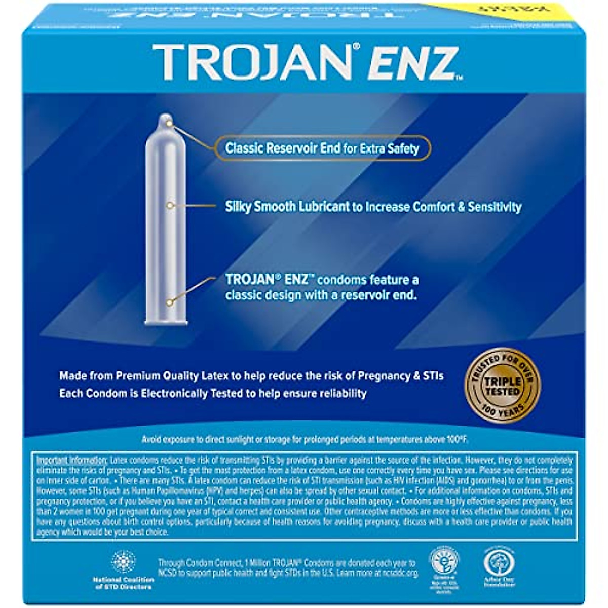TROJAN ENZ Lubricated Condoms, Latex Condoms For Contraception and STI Protection, America’s Number One Condom, 36 Count Value Pack