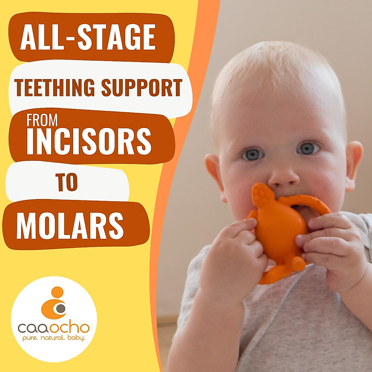 CaaOcho Pure Natural Rubber Teething Gum Massager Baby Toy & Bath Toy - Squid Teether for Babies, Sealed Hole, BPA Free Baby Toy, Hole Free Molar Teether Toy, All Natural Bath Toy