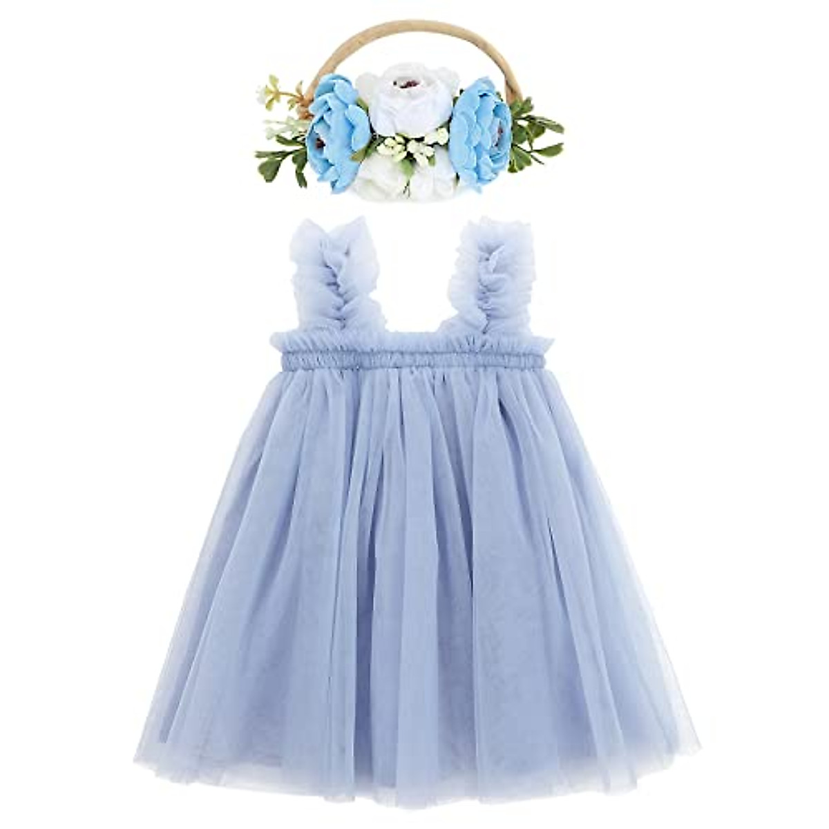 Easter Gift for Baby Girls Infant Wedding Flower Dresses Newborn Blue Cake Wild Tutu Birthday Dresses for Baby Girls B Dusty Blue 9 Months