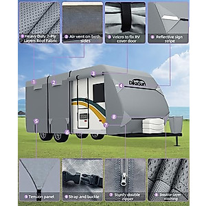 DikaSun Travel Trailer RV Cover, 7-Ply Layers Top 35-38ft Windproof Waterproof UV Protection Ripstop Camper Cover with Tongue Jack Cover, Gutter Covers and Extra Long Straps