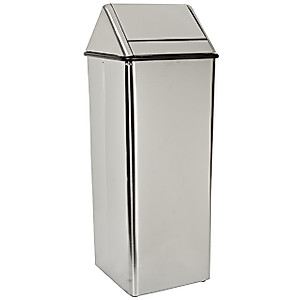 Witt Industries 1411HTSS Stainless Steel 21-Gallon Waste Watcher Hamper and Swing Top Receptacle, Square, 15" Width x 15" Depth x 38" Height, Silver