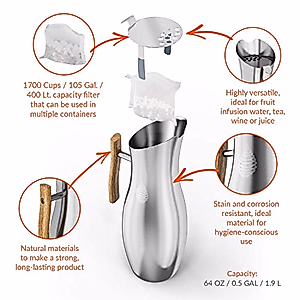 pH Vitality Stainless Steel Alkaline Water Pitcher - Alkaline Water Filter Pitcher Plus one pH Conscious 450ML Wheat Straw Alkaline Water Bottle Bundle