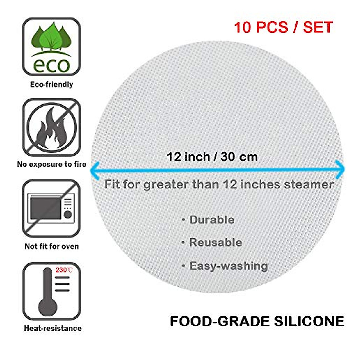 LadayPoa 10Pcs 12 inch Reusable Round Silicone Steamer Liners Non-stick Silicone Steamer Mesh Mat Pad Dim Sum Mesh for Home Kitchen or Restaurant