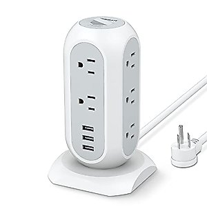 Tower Power Strip with 11 Outlets 3 USB Chargers, TESSAN Surge Protector Tower 1875W/15A, 6 Feet Extension Cord with Multiple Outlets, Flat Plug, Office Supplies, Desk Accessories, Dorm Essentials