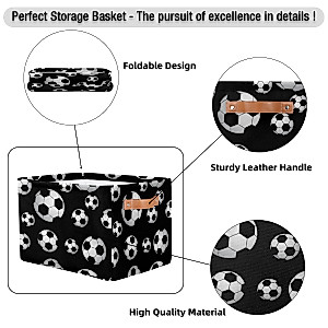 Soccer Storage Bin Basket, Fottball Large Toys Storage Cube Box with Handles, Collapsible Laundry Basket Rectangular Waterproof Storage Organizer Bin for Nursery Bedroom Playroom Shelves Gift Basket