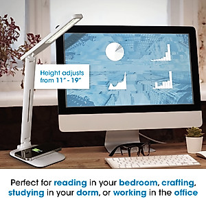 OttLite Charge Up LED Desk Lamp with Wireless Qi Charging & USB Charging Port, with ClearSun LED Technology - Adjustable Neck, 3 Color Temperature Modes, Reduces Eyestrain - Travel-Friendly Task Lamp