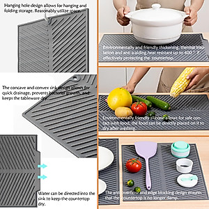 YEECOPON Dish Rack in Sink, Expandable Over The Sink Dish Drying Rack with Utensil Holder and Silicone Drainage pad (Large + 16" Silicone pad)