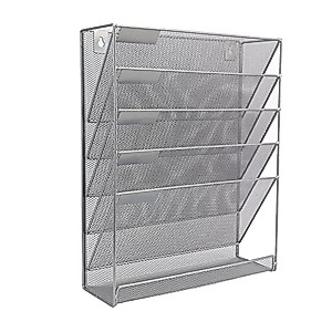Wall Mail Organizer,5 Pockets Heavy Duty Mesh Wall Hanging File Organizer Wall Mount File Holder for Papers Folders Files Clipboard Magazine Organization