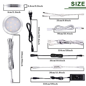 AIBOO Under Cabinet Lighting Kit, Plug in LED Puck Lights with Wireless Dimmable RF Remote Control,12v Stick on Lights for Kitchen Counter, Closet and Shelves(12 kit,Warm White)